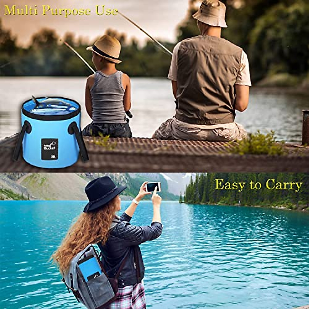 Collapsible Bucket, Esthesia 5 Gallon Bucket Multifunctional Portable Collapsible Wash Basin Folding Bucket Water Container Fishing Bucket for Travelling Camping Hiking Fishing Gardening