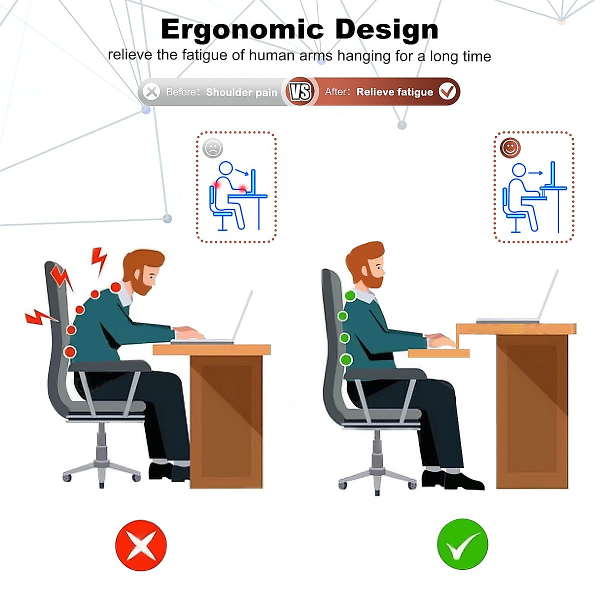 TOKPELA Keyboard Tray Under Desk for Corner L Shaped Desk, Ergonomic Corner Desk Keyboard Tray，Under The Desk Slide Out Computer Keyboard & Mouse Tray， 27.28" W x 11.85" D x 0.83”H (Light Walnut)