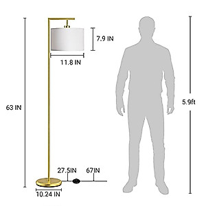 EDISHINE 63" Floor Lamp for Living Room, Tall Standing Lamp with Adjustable Linen Shade, Modern Arched Reading Lamp for Bedroom, Office