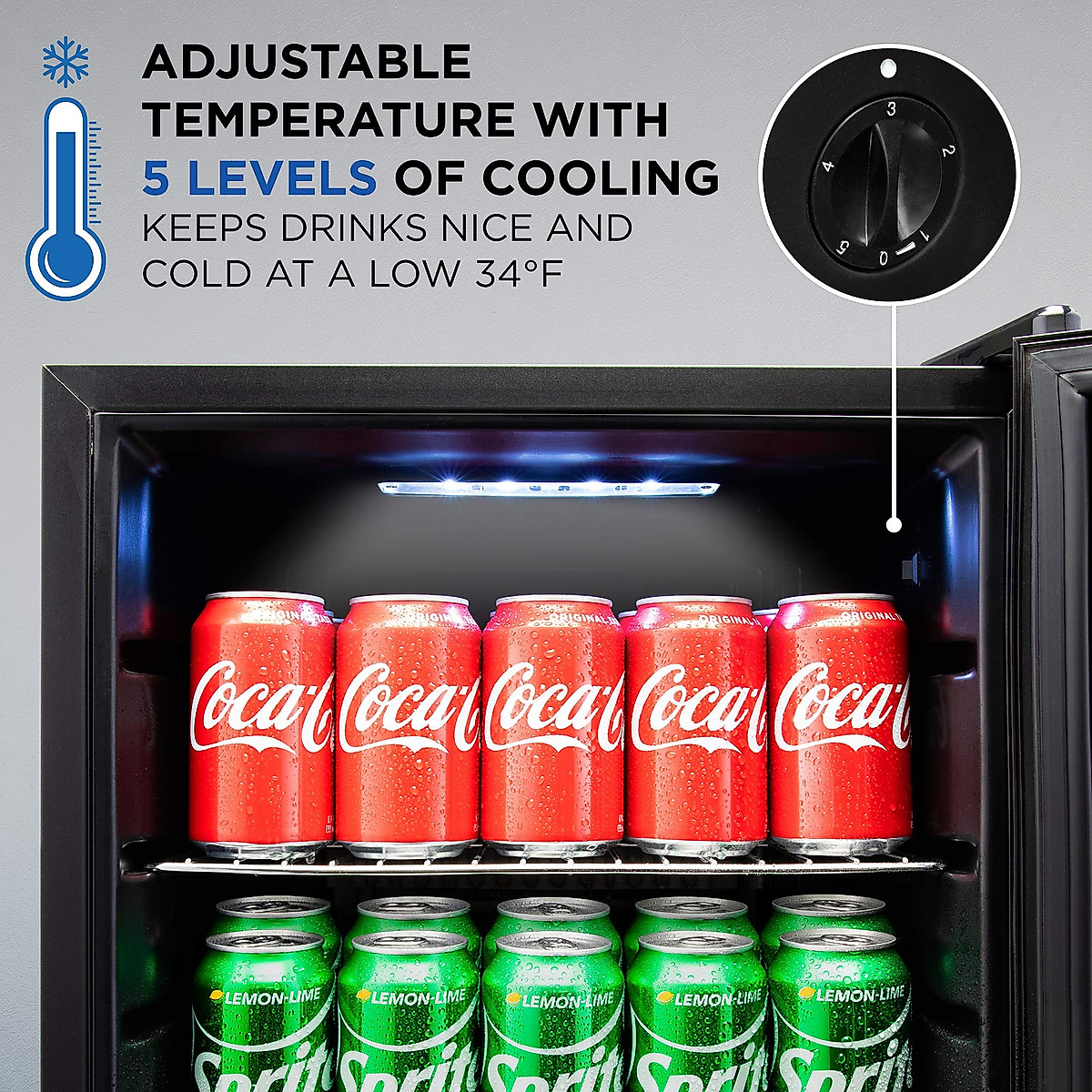 Ivation 101 Can Beverage Refrigerator | Freestanding Ultra Cool Mini Drink Fridge | Beer, Cocktails, Soda, Juice Cooler for Home & Office | Reversible Glass Door & Adjustable Shelving - Black