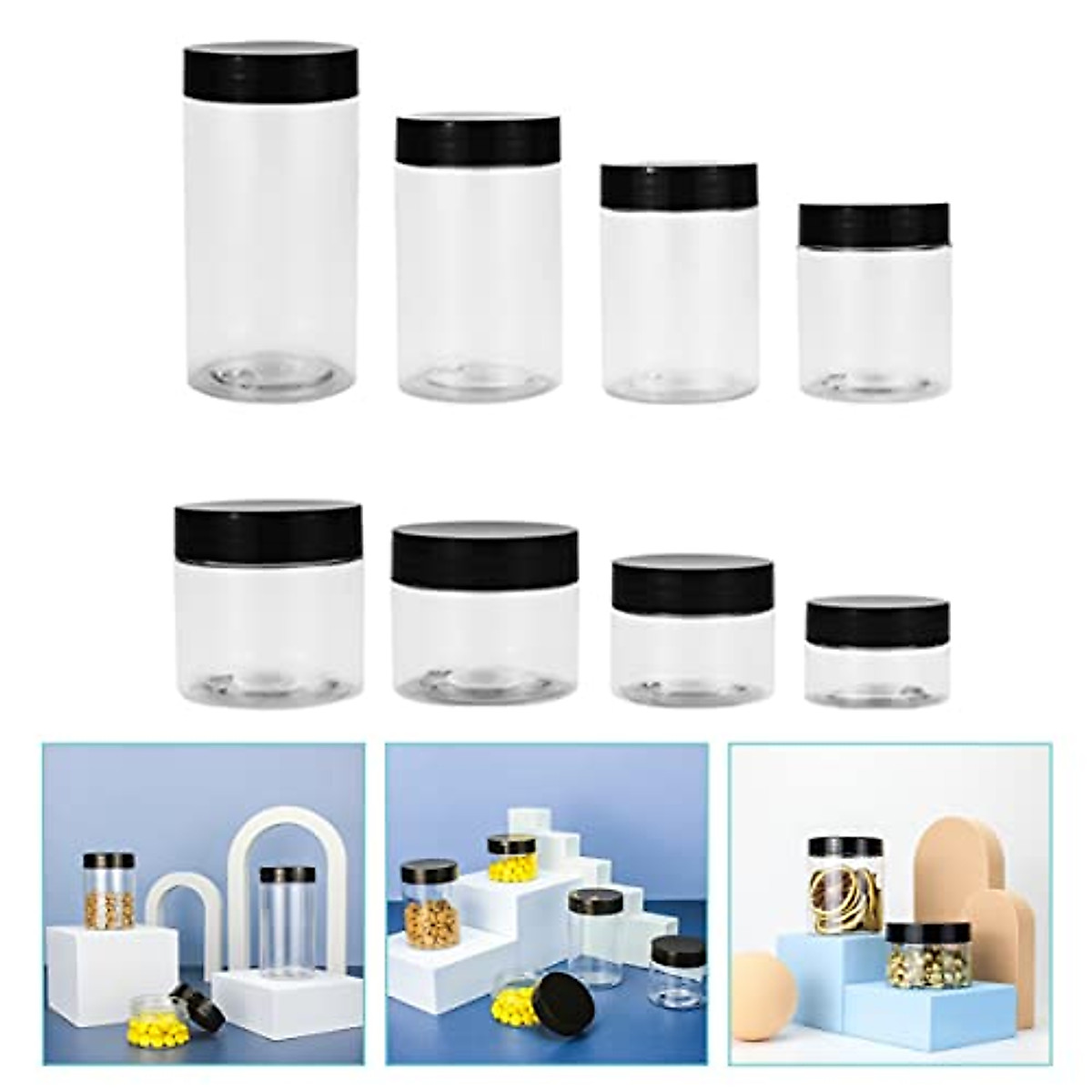 HERMJ 16 pcs Jar Cylinders Clear Cosmetics Ml Empty Face Pills for Mouth Jars Sample Eye Cream Storage Size Powder Bottles Transparent Tea Shadow Container Makeup Home Bottle Black