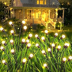 LURIVA 4 Pack Firefly Solar Garden Lights, Solar Lights for Outside, Solar Lights Outdoor Waterproof, Outdoor Solar Lights, Patio Yard Garden Decor Lights, Warm White