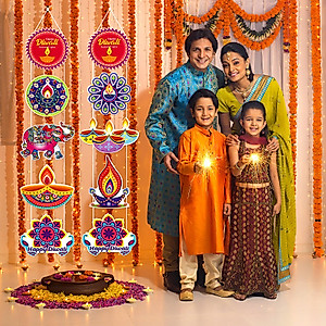 Hotop 2 Pcs Happy Diwali Porch Signs 78 x 11.4 Inch Deepavali Themed Hanging Banners Diwali Decorations for Home Festival of Lights Party Front Door Hanging Decorations for Diwali Indian Party Supply