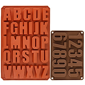 Wocuz 2 Pack Large Letter Silicone Mold Big Number Mold Alphabet Crayon Mold Chocolate Mold Caking Baking Pan Abc Baking Utensils Ice Tray Mold for Biscuit Ice Cube Chocolate Resin Concrete