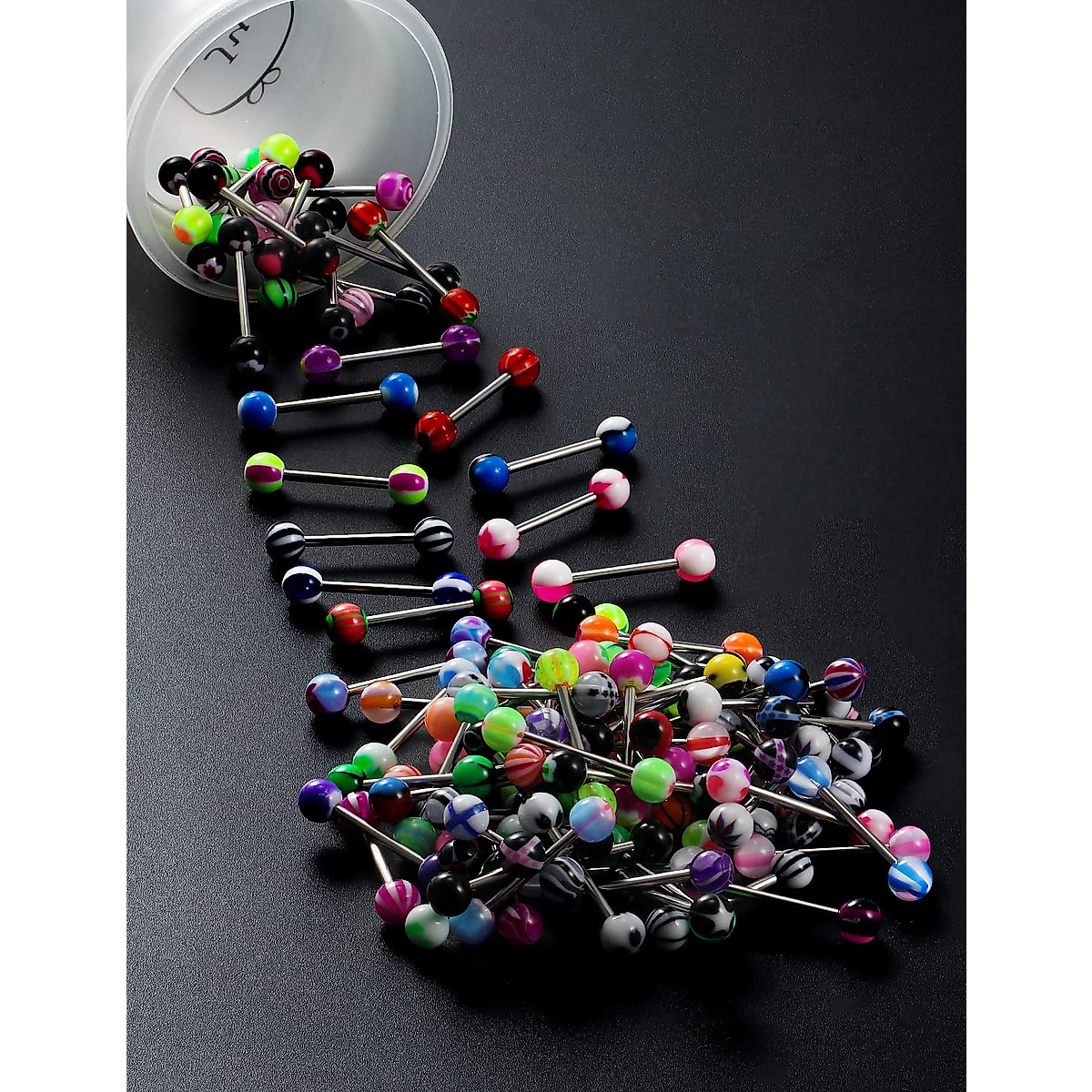 Heienngy 14g Tongue/ Nipple Rings 100pcs for Women Men Surgical Stainless Steel /Nipple Piercing Jewelry Plastic Metal 16MM Acrylic Straight Barbells Body Piercing Jewelry