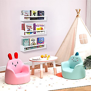 AZSKY Nursery Bookshelves White, 24 Inch Floating Bookshelves for Wall Set of 3, Baby Kids Decor, Solid Wood Wall Mounted Shelves for Books, Toys and Decor Storage