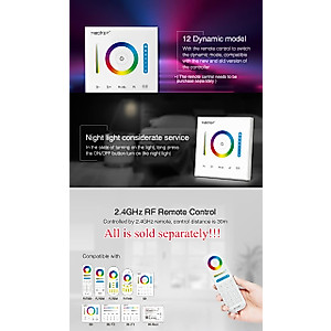 LGIDTECH P3 Miboxer Wall-Mounted Full Touch Panel Controller for 3528 5050 2835 RGB RGBW RGB+CCT Dimmable Color Changing LED Strip Lighting DC 12-24V 10A 120W 240W.Support Voice and DMX512 Control