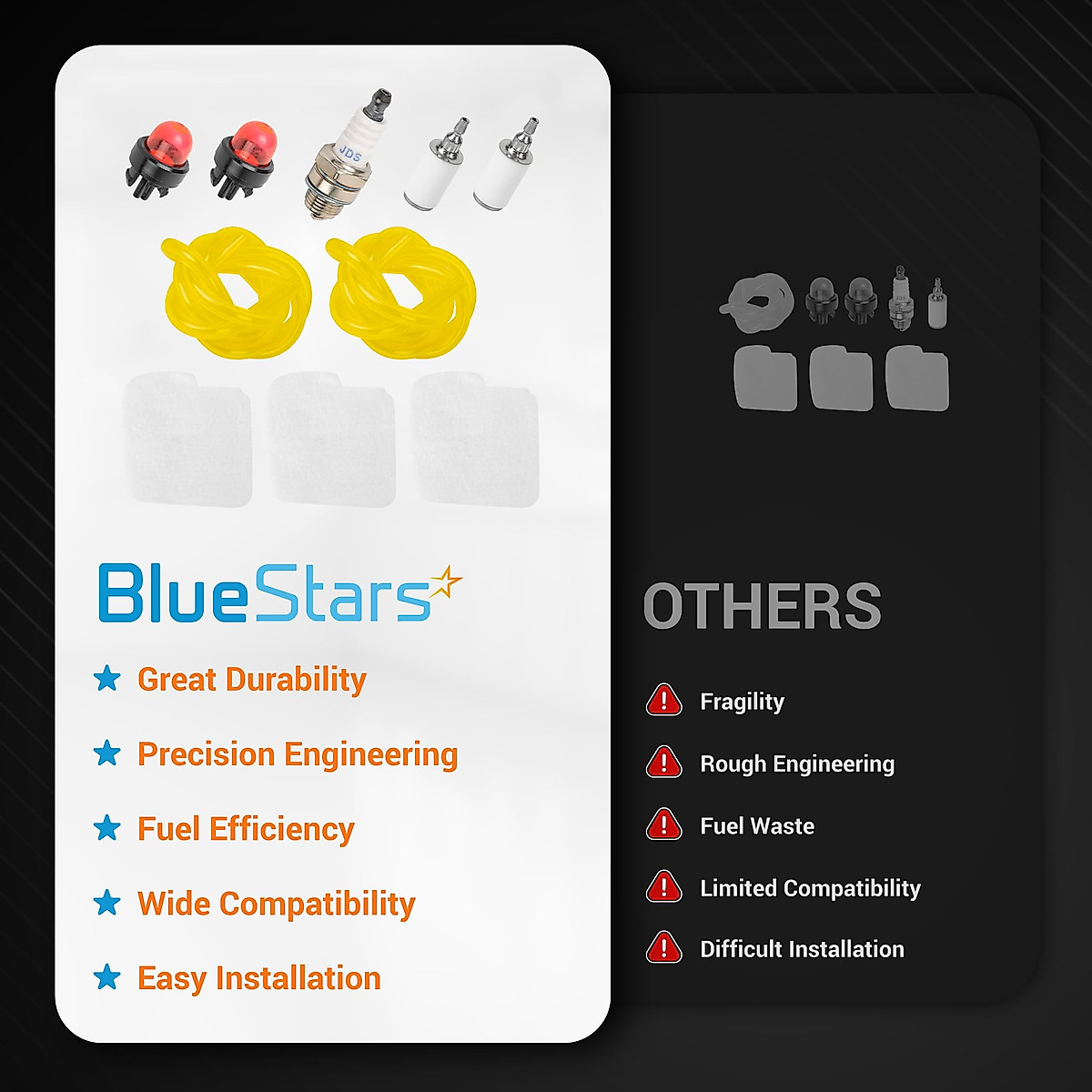 BlueStars 530057869 Air Filter - For Poulan P3818AV P4018AV 4218A 4218AVX PP3516AVX PP4218AV PP4218AVHD PP4218AVL Poulan Pro 42cc Chainsaw Parts with Fuel Filter, Fuel Line, Spark Plug & Primer Bulb