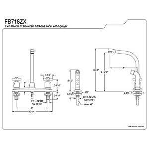 Kingston Brass FB718ZX Millennium 8-Inch Center Set Kitchen Faucet with Plastic Sprayer, Brushed Nickel