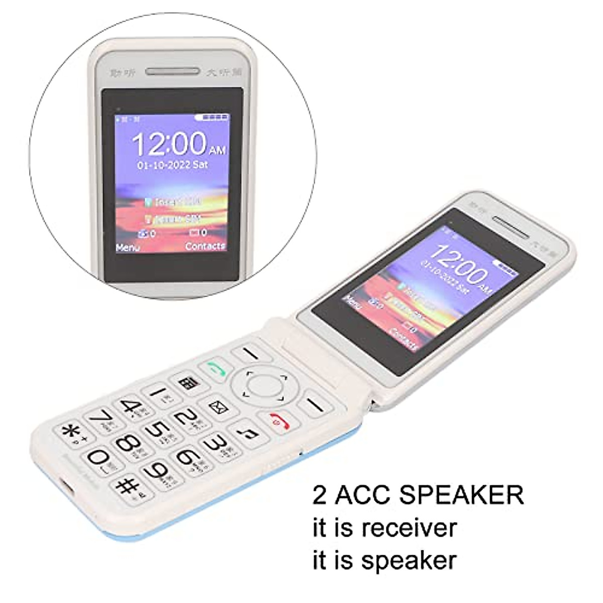 CCYLEZ N509 2G Flip Phone, 2.4 Inch Dual SIM Flip Cell Phone Loud Volume Speakers, Large Keys and Key LED Light with 6800mAh Battery for Older (Blue)