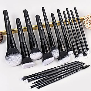 Bueart Design 16Pcs ULTRA SOFT Black labeled DENSE HAIR Makeup Brushes set Contains large powder Flat Foundation Ultimate Blending Make up Brush set Blush Face Brush Concealers contour Eyeshadow