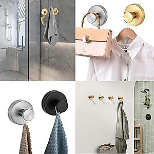 Suction Cup Hooks for Shower,Steel Shower Hooks,Bath Robe Looafh Hook for Hanging,Waterproof Suction Towel Hook,Mounting on Glass Shower Doors Bathroom,Tile-Loofah,Kitchen,Mirror,Towel,Coat(2P,Silver)