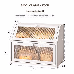 STDDRE Bread Box for Kitchen Countertop Bin Double Layer Bread Box Storage Container Extra Large Capacity Farmhouse Bread Box with Diamond Pattern Windows(Bamboo White)