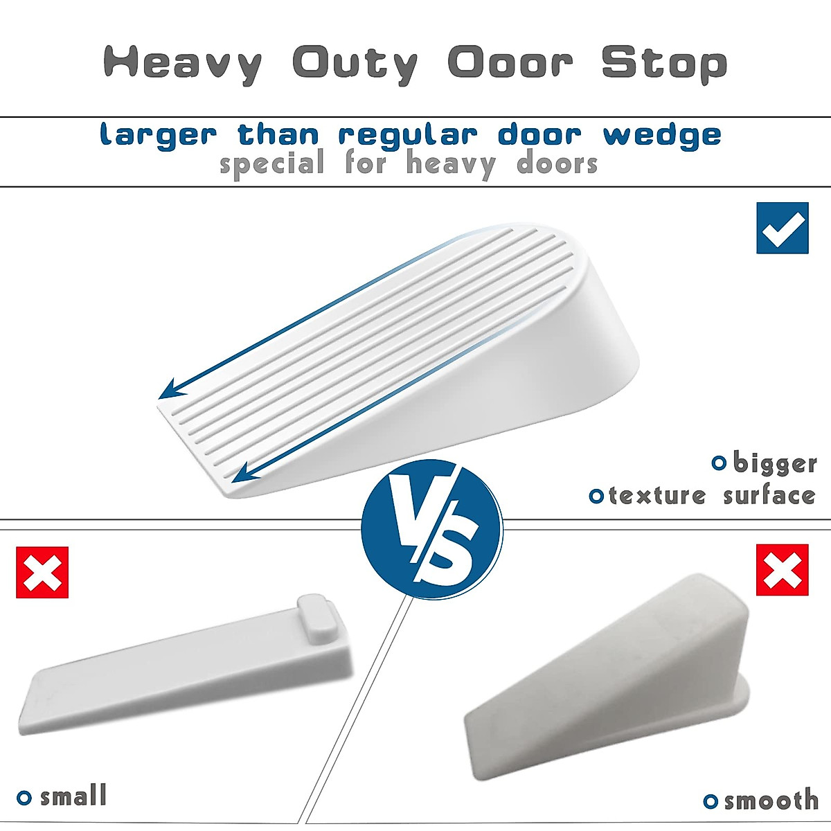 KOLAKO Door Stops, Rubber Door Stopper Wedge, Heavy Duty Extra Large Floor Doorstops for Bottom of Door, Security Big Door Stoppers Wall Protector, 2 Pack (White)