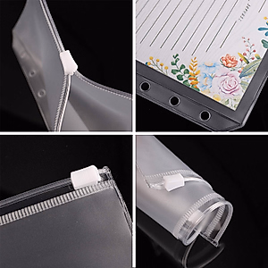 WUWEOT 50 Pack Binder Pockets A6 Size 6 Holes Zipper Binder Pouch Folders, Waterproof Zipper Loose Leaf Bags Clear Plastic Binder Envelopes for Documents Notebooks Cards
