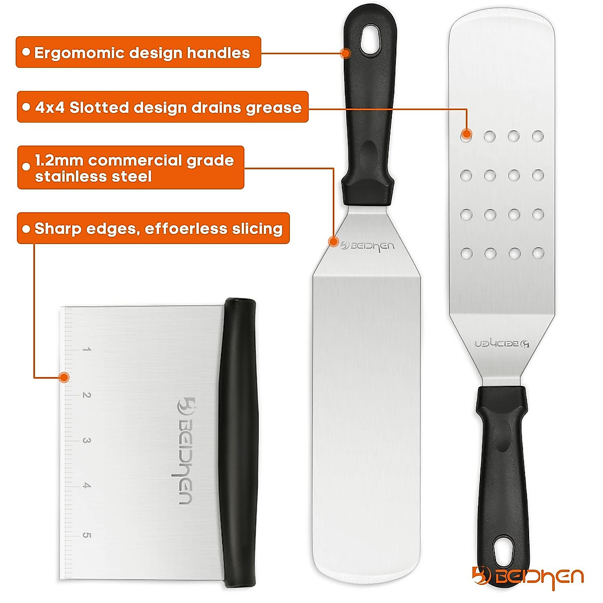 Beichen Griddle Accessories Kit, 34Pcs Stainless Steel Flat Top Grill Tools Set for Blackstone and Camp Chef, Grilling Spatula Set, Scraper, Carry Bag, Grill Cleaning Accessories for Men Outdoor BBQ