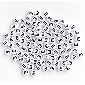 Bxwoum 100PCS Letter Beads 4X7mm Acrylic Alphabet Beads for Jewelry Making White Round Vowel Letter E Beads for Bracelets Making Necklaces DIY