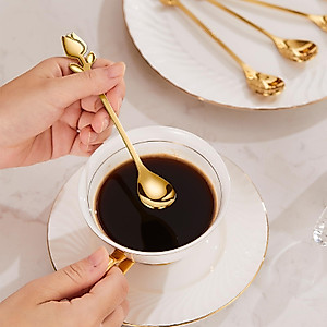 SGVRPVZ Gold Tulip/Rose Handle 12-Pcs Mini Coffee Spoons Set - 6" Stainless Steel for Espresso, Tea, Dessert - Ideal for Demitasse & Small Servings