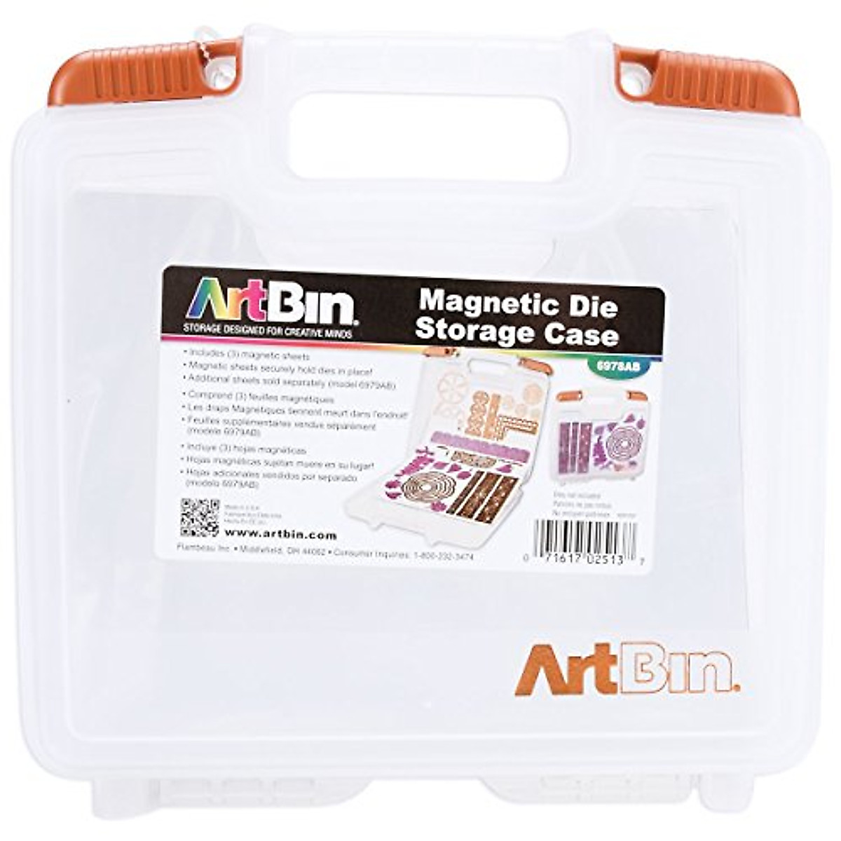 ArtBin 6978AB Magnetic Die Storage Case with 3 Magnetic Die Sheets, Portable Paper Craft & Die Organizer with Handle, Translucent