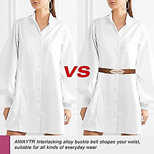 AWAYTR Skinny Belts for Women Dresses - Retro Olive leaves Buckle Stretchy Elastic Belts for Jeans(Black+ Brown,Suitable Waist 25-32in)