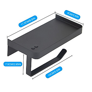 New Self-Adhesive Toilet Paper Holder with Shelf and Storage for Phone, Wet Wipes, etc. Matte Black Stainless Steel Toilet Paper Wall Mount, Wet Wipes Holder, Toilet Paper Roll Holder for Bathroom