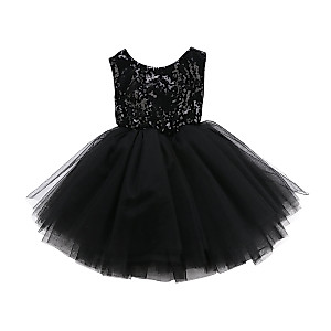 Baby Girls Sleeveless Flower Wedding Pageant Princess Bowknot Party Dress Infant Lace Tutu Dresses 0-5Years (Black, 18~24Months)