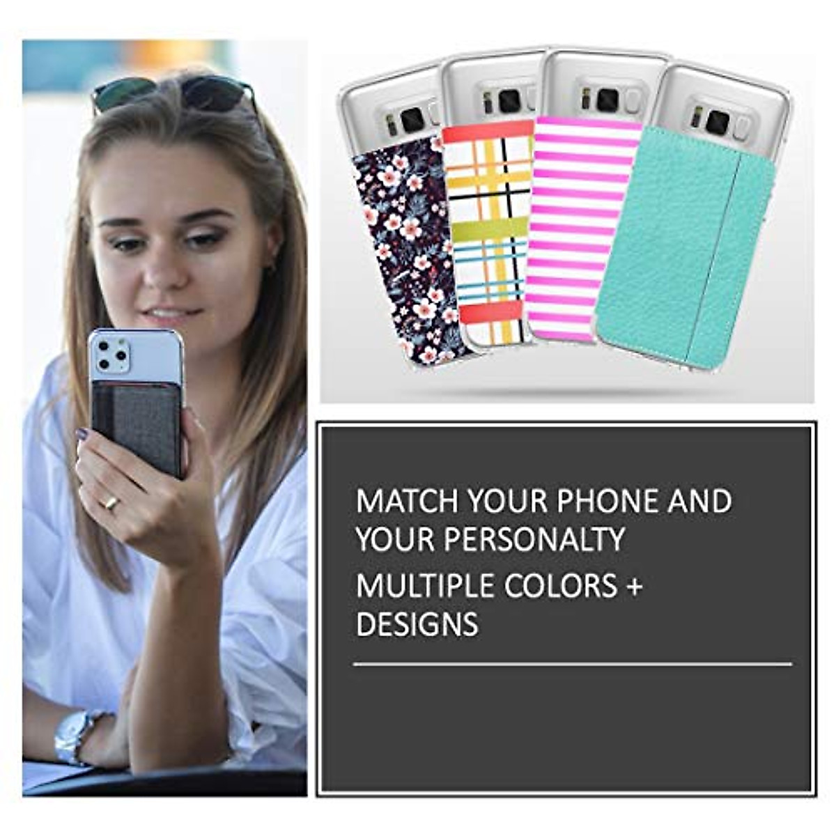 Cell Phone Wallet for Back of Phone, Stick On Wallet Credit Card ID Holder with RFID Protection Compatible with iPhone, Galaxy & Most Smartphones and Cases