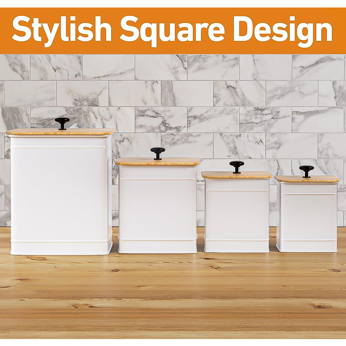 Kitchen Canisters for Countertop Set of 4 with Customizable Chalkboard Labels & Marker Pen - Big Iron Kitchen Canisters with Airtight Lids - Canisters Sets for the Kitchen - White Kitchen Canister Set