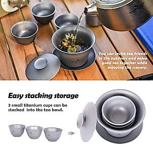 iBasingo 200ML Titanium Gaiwan Kung Fu Teacup with Lid and Saucer Set Lightweight Portable Chinese Traditional Gaiwan Tea Bowl Teacup with Cover Outdoor Camping Tea Set Ti3123D