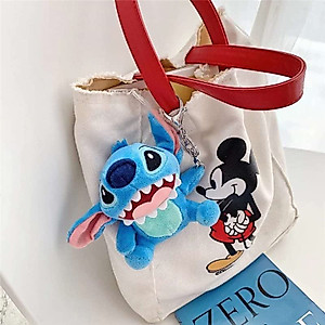 AirPods Case Soft TPU Fluffy Plush Blue Stitch Cover with Keychain Hook for Apple AirPods1 AirPods2 1 2 1st 2nd Generation 3D Cartoon Disney Disneyland Cute Lovely Warm Christmas Kids Girls