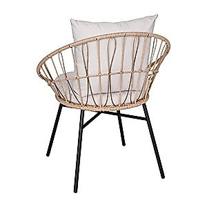 Flash Furniture Devon Indoor/Outdoor Bistro Set - Tan Finish Rattan Rope Papasan Style Chairs and Glass Top Side Table - Light Gray Back and Seat Cushions, 15.75x15.75x25, 3-Piece