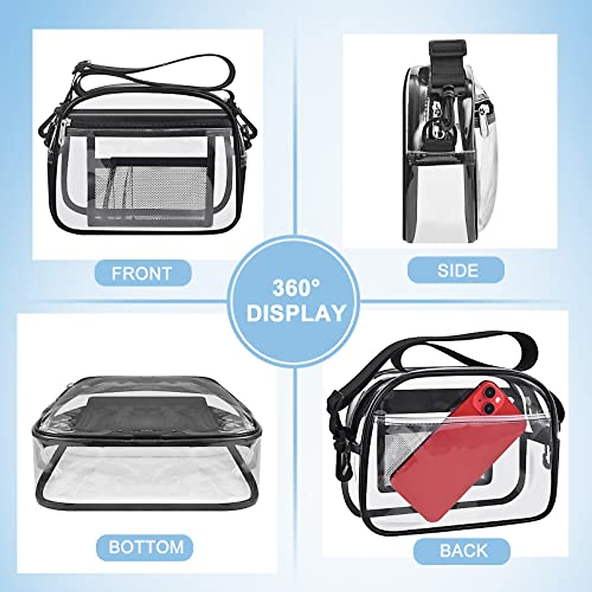 Busiuw Clear Bag Stadium Approved 12x12x6- Clear Purse for Women Clear Crossbody Bag for Concerts Sports Festivals with Front Pocket