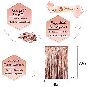 30th Birthday Decorations for Her, Happy Birthday Banner 30 Balloon Numbers Happy Birthday Cake Topper Rose Gold Curtain 30th Birthday Sash Anniversary Decorations Birthday Backdrop