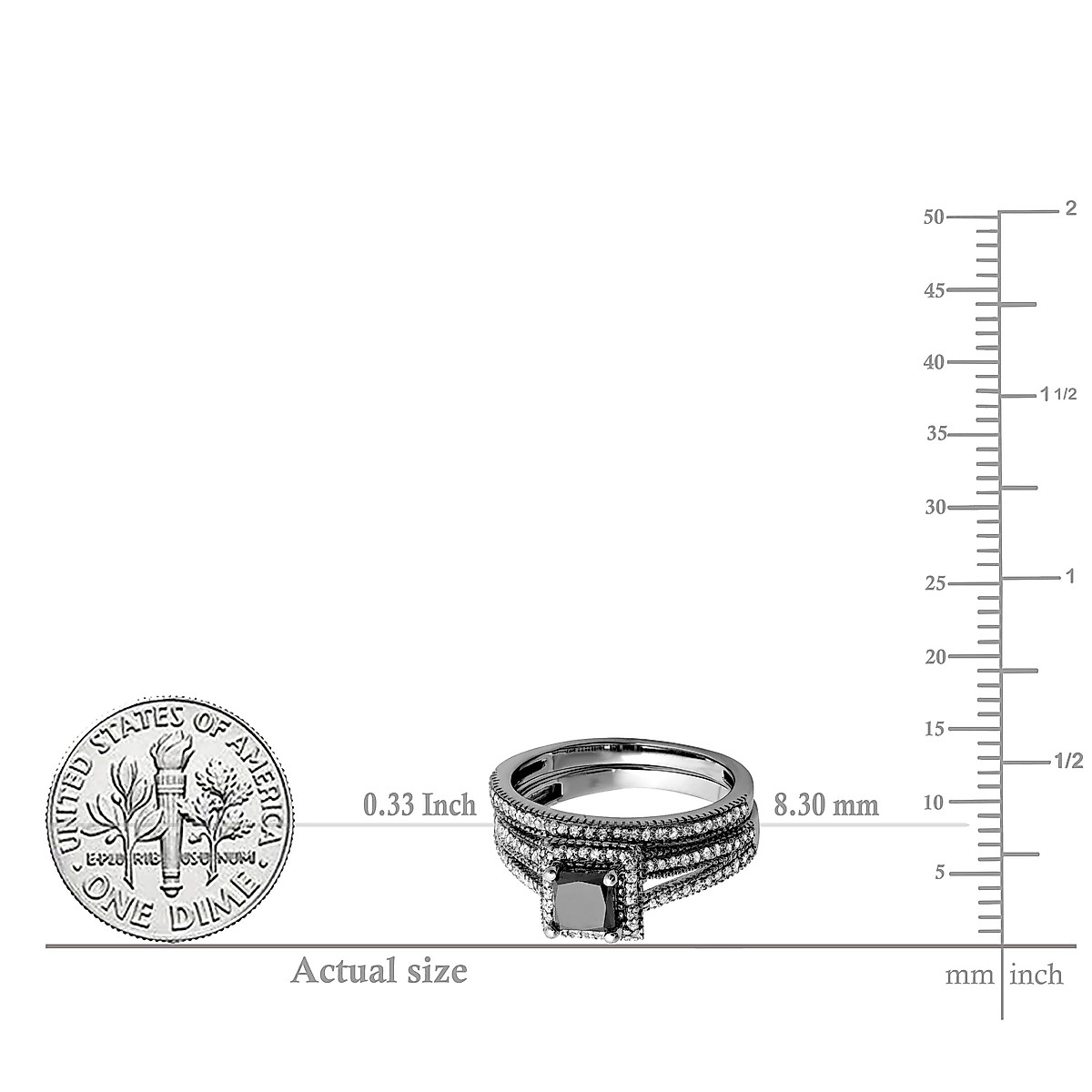 Dazzlingrock Collection 1.35 Carat (Cttw) Princess Black & Round White Diamond Split Shank Halo Wedding Ring Set for Women in Black Plated 14K White Gold, Size 7