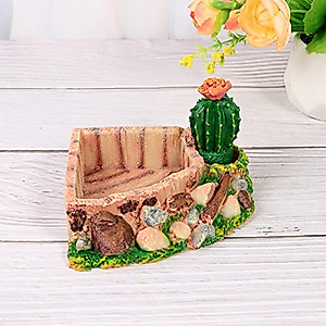 POPETPOP Reptile Resin Corner Water Dish - Reptile Corner Bowl for Tortoise Lizard Bearded Dragon Frog Leopard Gecko Snake Chameleon - Cactus