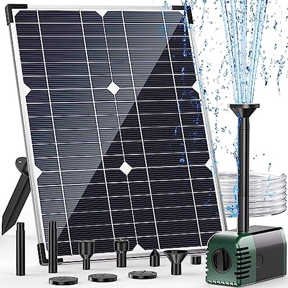 Antfraer Solar Water Pump, 20W Solar Water Fountain Pump 320GPH+ Flow Adjustable with 16.5FT Cord, 7 Nozzles Solar Fountain Pump for Pond Fish Pond Garden Waterfall Pool Hydroponics DIY Water Features