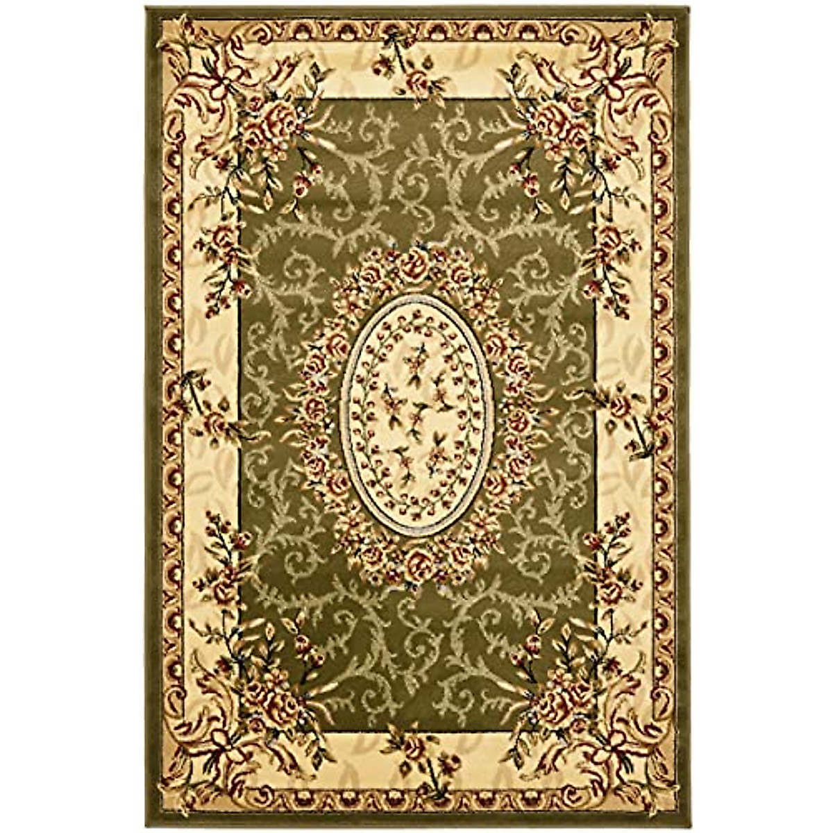 SAFAVIEH Lyndhurst Collection 4' x 6' Sage / Ivory LNH328B Traditional European Medallion Non-Shedding Living Room Bedroom Accent Rug