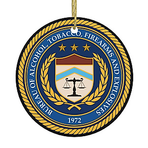 US Bureau of Alcohol Tobacco and Firearms ATF Charming Ceramic Christmas Tree Hanging Ornaments 2.9in Elevate Home Decor Indoors Outdoors