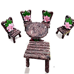 6PCS Miniature Table and Chairs Set, Fairy Garden Furniture Ornaments Kit for Dollhouse Accessories Home Micro Landscape Decoration