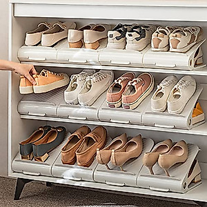 HABOHUSE Double Enlarged Shoe Rack, Double-Layer Shoe Storage Rack Shoe Slots Organizer Adjustable Shoe Stacker Storage Space Saver, Double Deck Shoe Rack Holder for Closet Shoe Organizer (4Pcs-Grey)