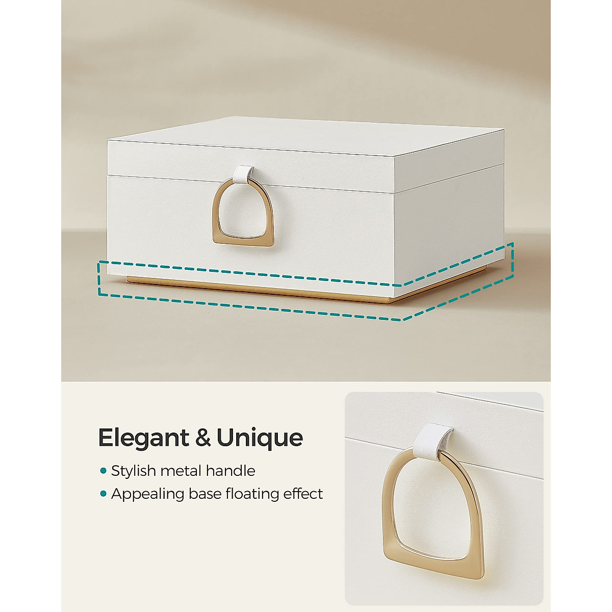 SONGMICS 2-Layer Jewelry Box, Jewelry Organizer with Handle, Removable Jewelry Tray, Jewelry Storage, Floating Effect, 8.1 x 9.4 x 4.3 Inches, Gift Idea, White UJBC165W01