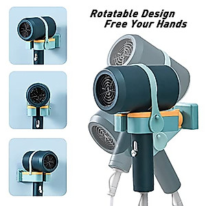 TangJZ 180-degree Rotatable Hair Dryer Holder, Hair Dryer Holder Wall Mounted, Bathroom Storage, Easy Installation and Convenient 1PC (Green with Yellow)