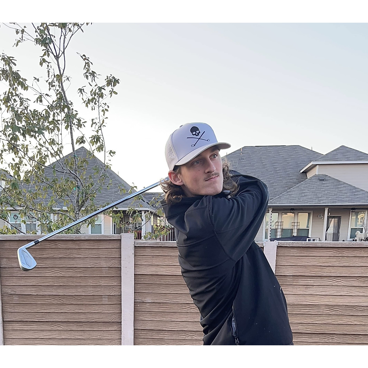 SHANKITGOLF Skull & Crossbones Golf Hat - Adjustable, Breathable, Snapback Trucker Hat - Funny Skull Cap, Perfect for Golfing, Hiking, Fishing, Running & Outdoor Activities (Gray)