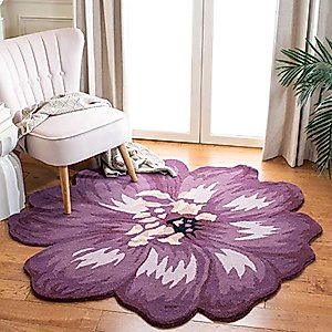 SAFAVIEH Novelty Collection 4' Round Lilac NOV254A Handmade Boho Flower Premium Wool Area Rug