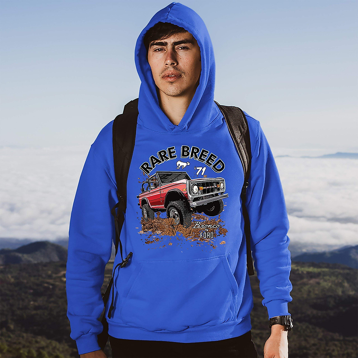 Tee Hunt Rare Breed Sweatshirt Bronco by Ford Licensed Hoodie Royal Blue Large