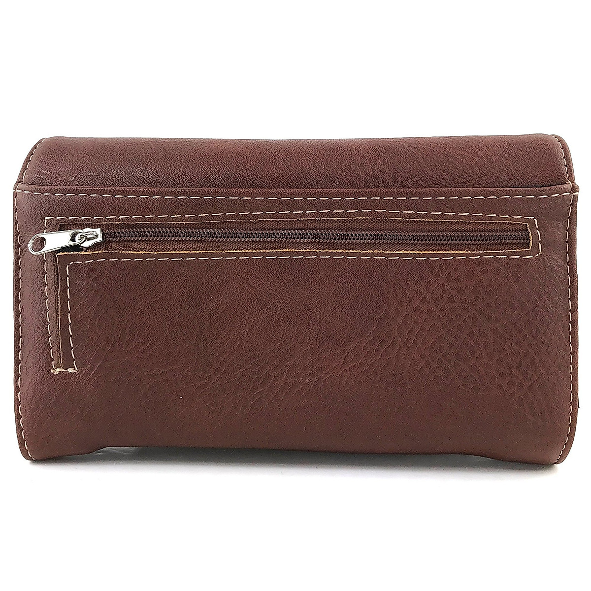 Justin West Laser Cut Rhinestone Cross Design Studded Tooled Wristlet Trifold Wallet Attachable Long Strap (Brown)