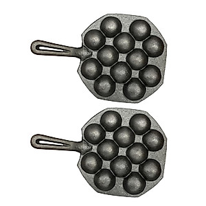 DOITOOL 2 Pcs Cast Iron Takoyaki Pan,12 Hole Heavy Duty Takoyaki Grill Pan,Non-Stick Takoyaki Maker Mold Skillet Baking Tray Octopus Meatball Maker