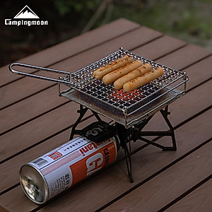 CAMPINGMOON Camping Toaster for Gas Stove Top Fire Grill Grid 304 Stainless Steel Bread Toasters Cooking Grill With Anti Scalding Mesh Fork Medium Size US-1615