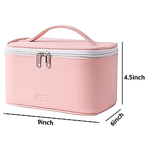 Makeup Bag Portable Travel Cosmetic Bag for Women, Beauty Zipper Makeup Organizer PU Leather Washable Waterproof (Pink)