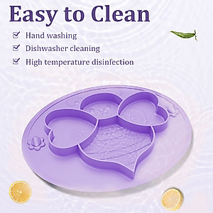 Suction Plates for Baby Toddler, Silicone Kids Plates, BPA Free Food Grade Silicone, Microwave and Dishwasher Safe, Bee Divided Design, Purple